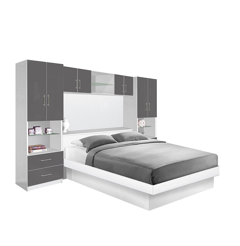 Studio Pier Wall Platform Bed w Matte Headboard & Storage Bridge ...